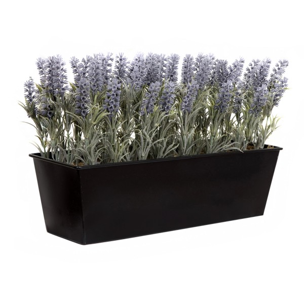 Artificial Lavender Tin Black Planter Window Box 45cm/18in