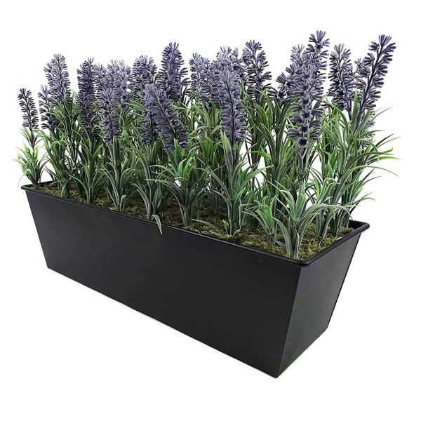 Artificial Lavender Tin Black Planter Window Box 45cm/18in