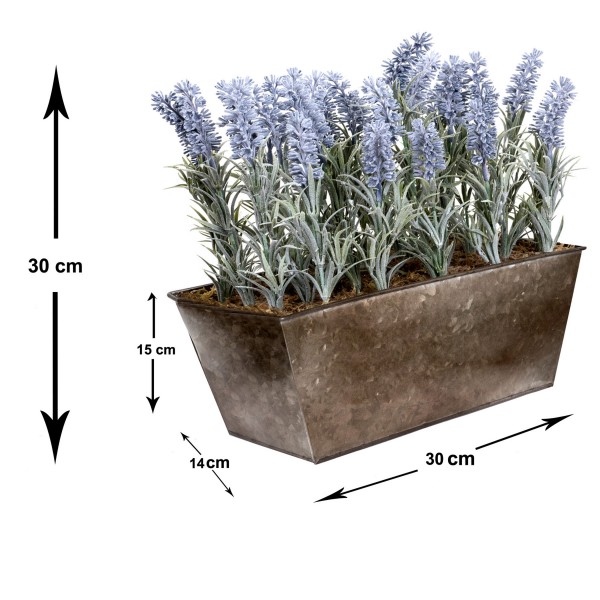 Artificial Lavender Tin Rustic Planter Window Box 30cm/12in